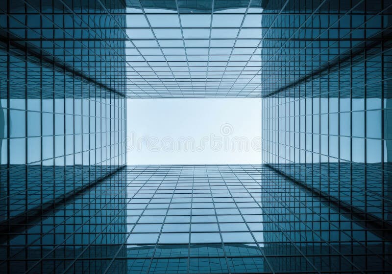 Symmetrical Glass Buildings Framing a Bright Sky Square Stock ...