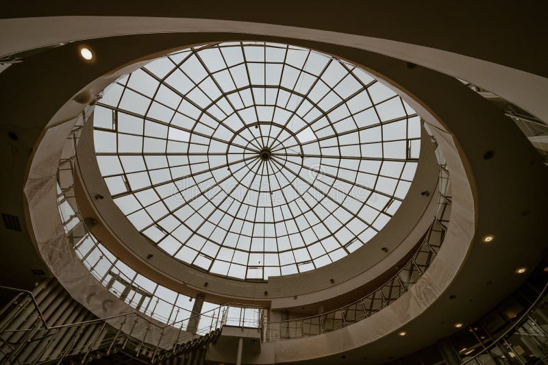 Symmetrical Glass Roof in the Shape of a Circle Stock Image - Image of ...