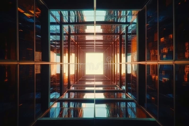 Symmetrical Glass and Steel Structure with Central Light Source ...