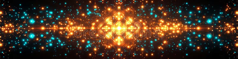 Symmetrical Glowing Pathways on a Electronic Technology Background with ...
