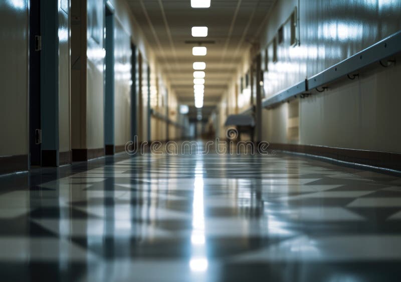 Symmetrical Hallway with Reflective Floor Stock Illustration ...