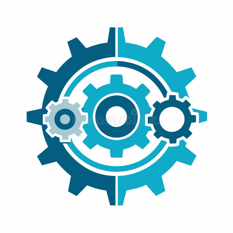 A Symmetrical Illustration of Interlocking Gear Wheels and Cogs in Blue ...