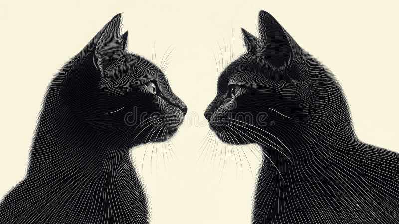 Symmetrical Illustration of Two Black Cats Facing Each Other ...