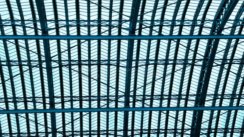 Symmetrical Industrial Ceiling Pattern Showing Steel Beams and Glass ...