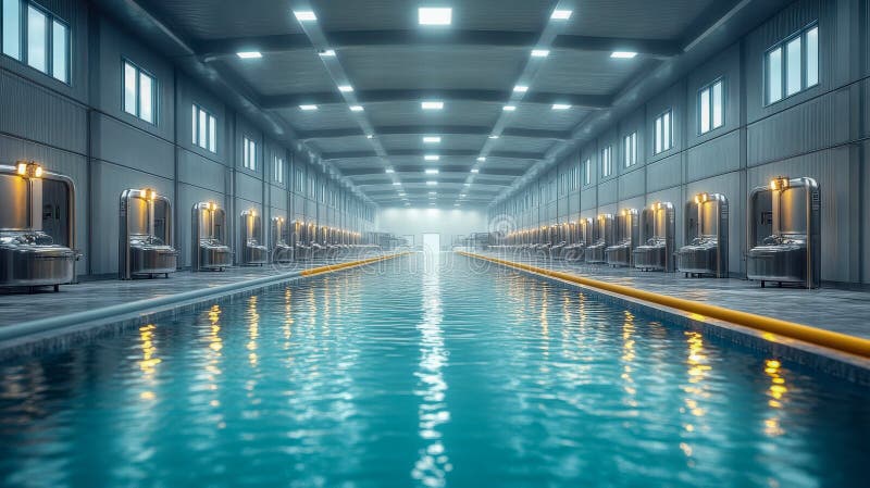 A Symmetrical Industrial Facility Featuring a Reflective Central Pool ...