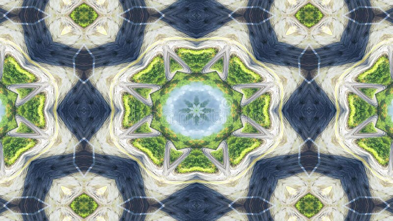 A Symmetrical Kaleidoscope Pattern Featuring Clouds and Greenery in a ...