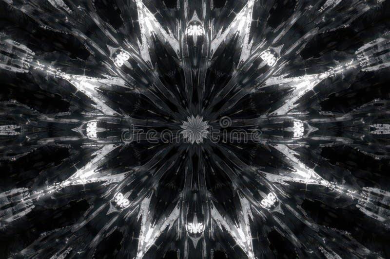 Symmetrical Kaleidoscope with Radial Lines Sharp Angles in Monochrome ...