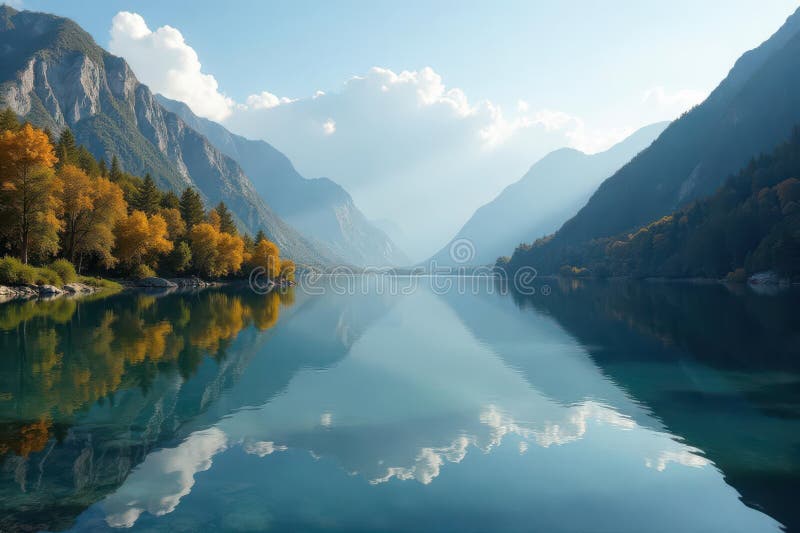 Symmetrical Lake Reflections, Calm Water Surface, Pattern, Top View ...