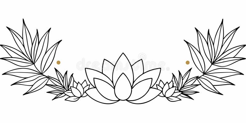 A Symmetrical Line Drawing Features a Central Lotus Flower Flanked by ...