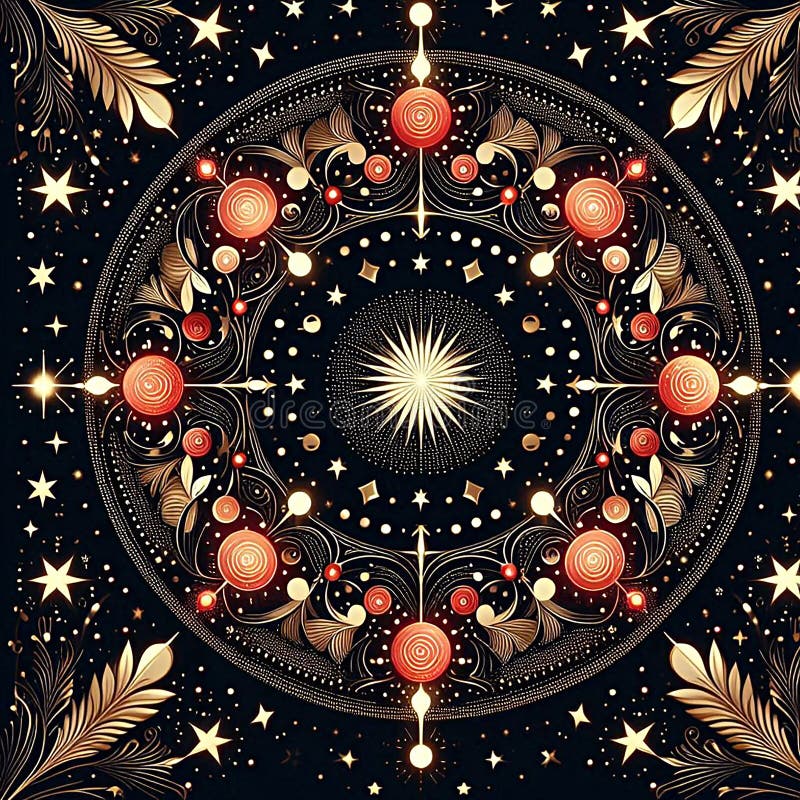 Symmetrical Mandala Pattern Intricate Details Glowing Elements Dark ...