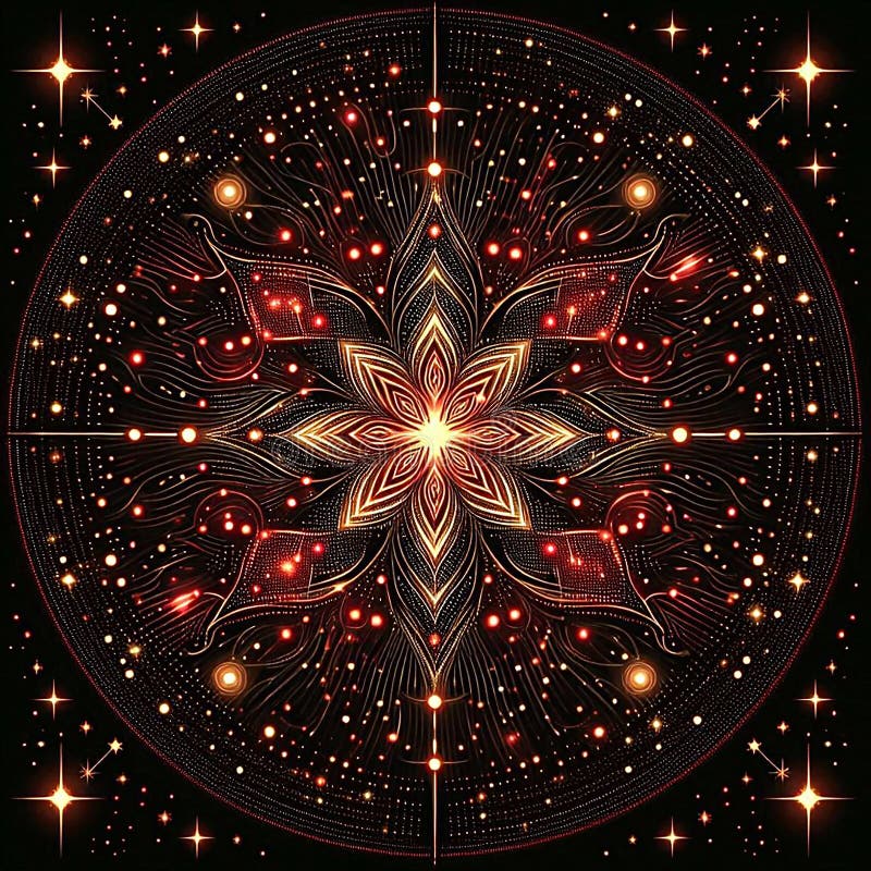 Symmetrical Mandala Pattern Intricate Details Glowing Elements Dark ...