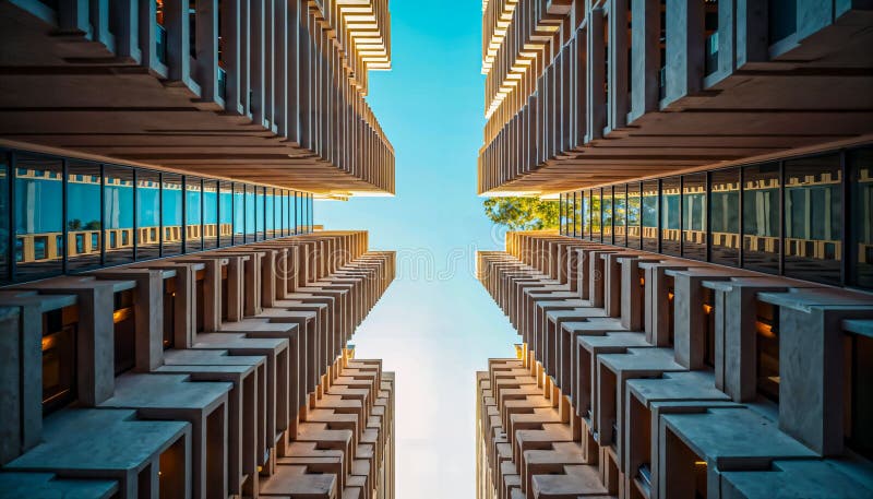 Symmetrical, Modern Architecture with a Clear Sky. Stock Illustration ...