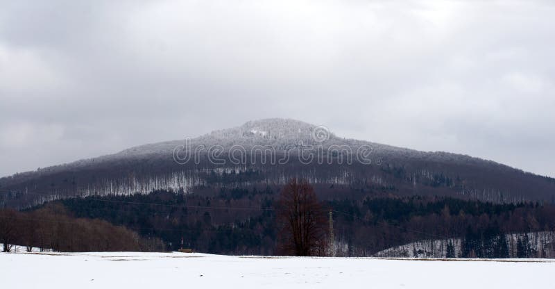 Symmetrical Mountain in Winter Landscape with White Cap Stock Image ...