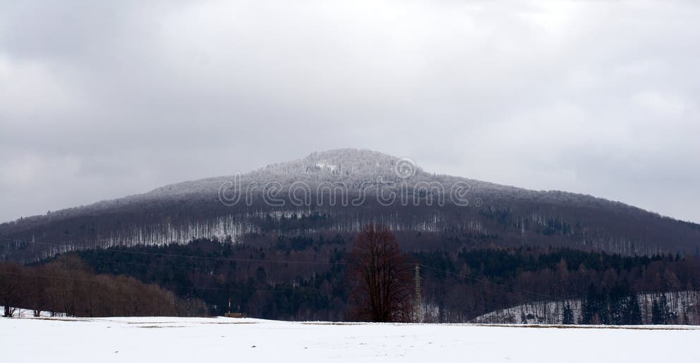 Symmetrical Mountain in Winter Landscape with White Cap Stock Image ...