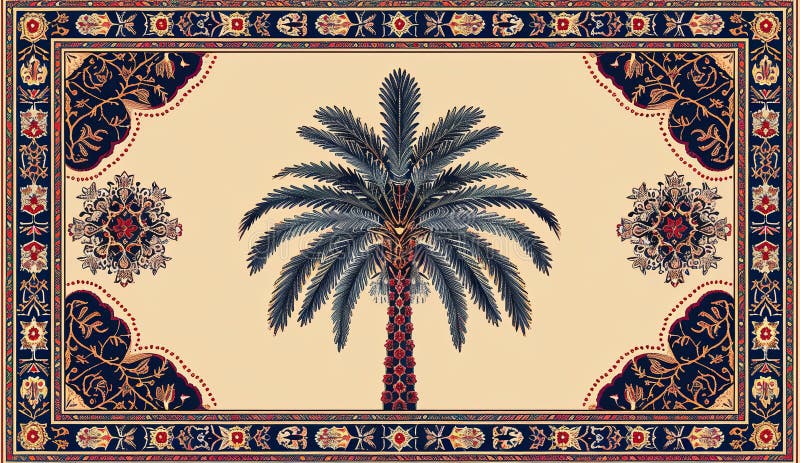 Symmetrical Palm Tree Illustration in Oriental Carpet Style with ...