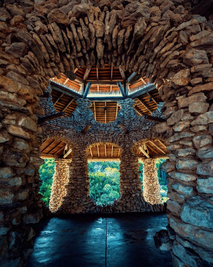 Symmetrical Passageway with Windows and Doors Made of Rocks Stock Image ...