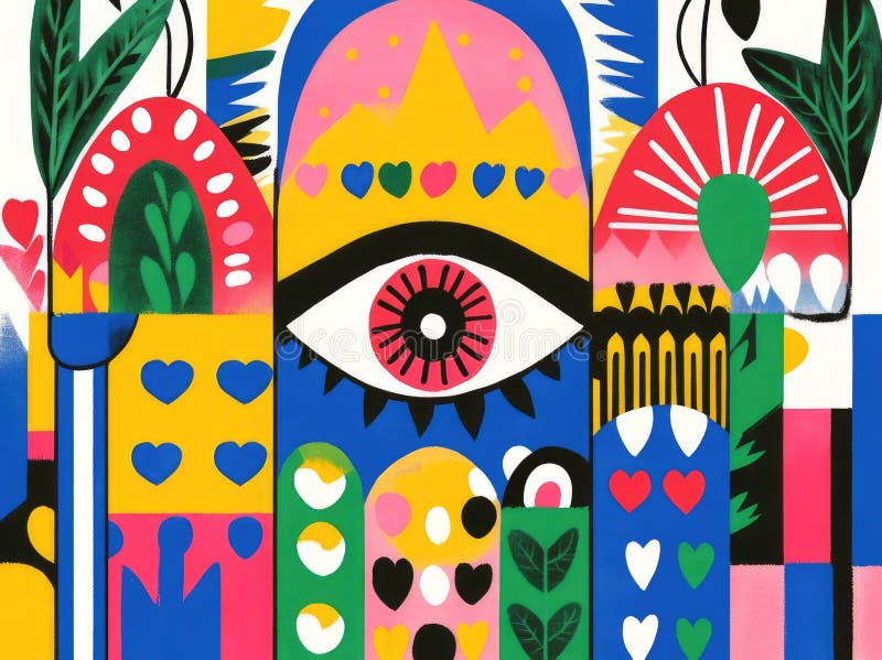 Symmetrical Pattern with Colorful Geometric Shapes and an Eye in the ...