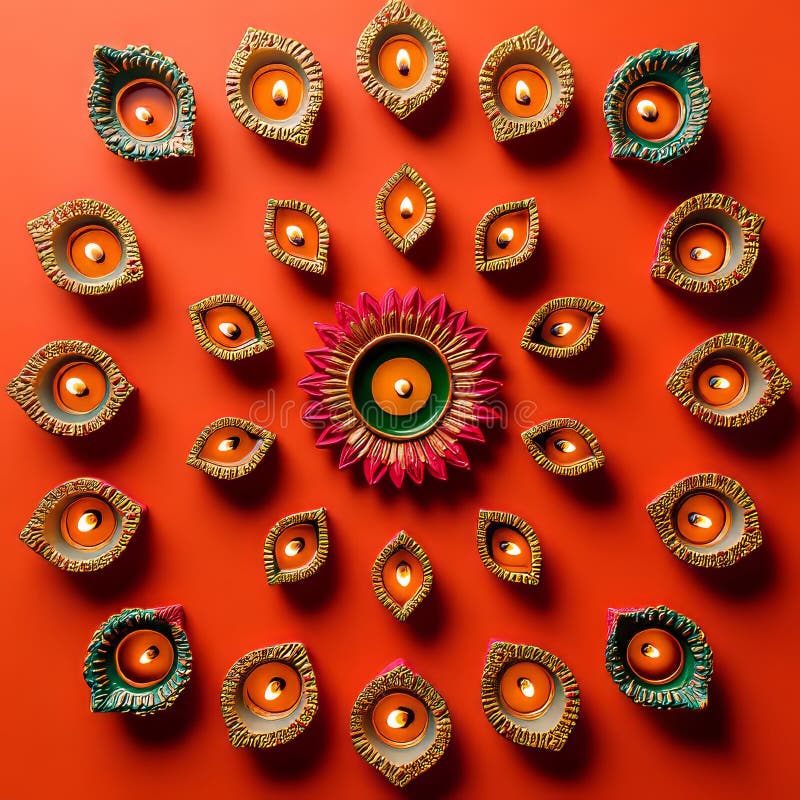 Symmetrical Pattern of Diwali Diyas and Props Stock Illustration ...