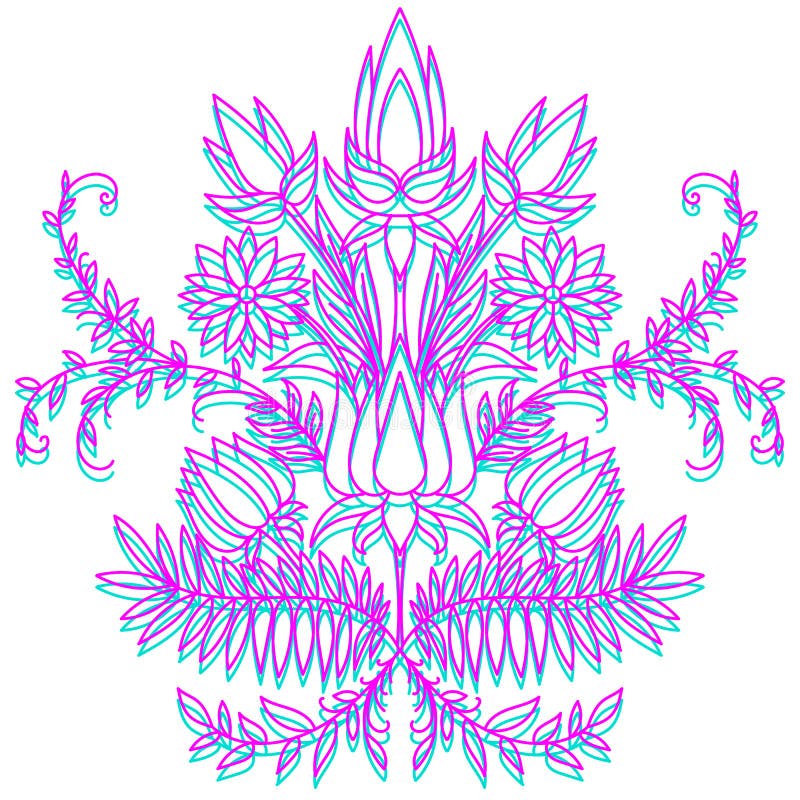 Symmetrical Flowers, Pink and Blue Ornament Stock Vector - Illustration ...