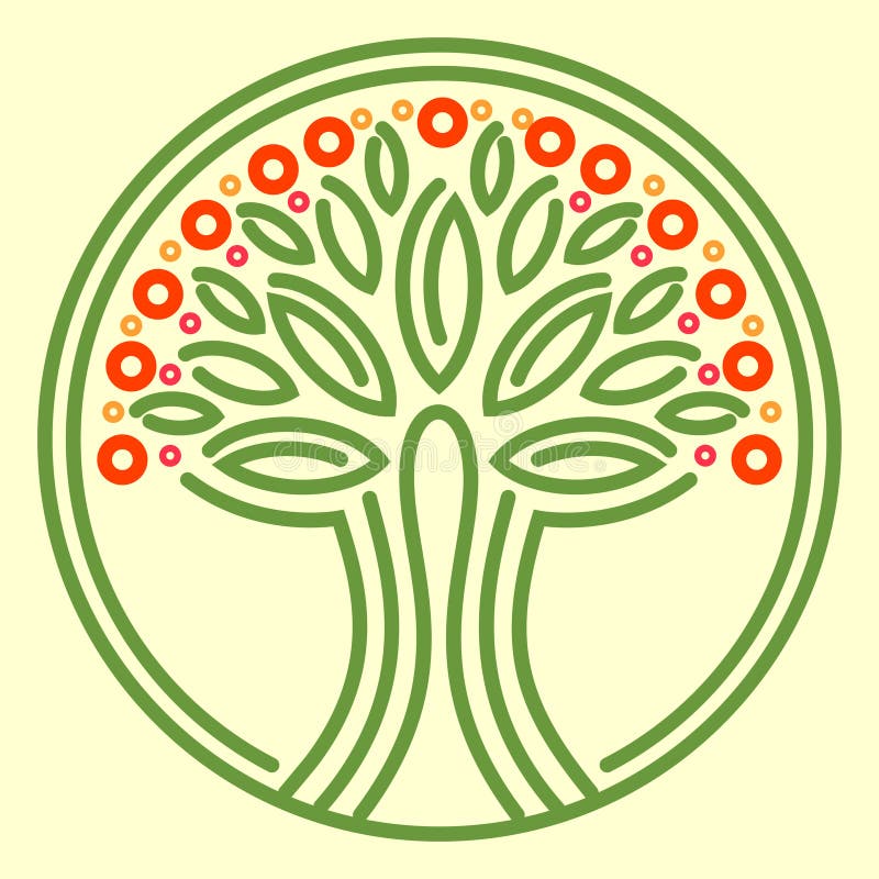 Symmetrical Pattern with Green Tree and Fruits Inside Green Circle ...