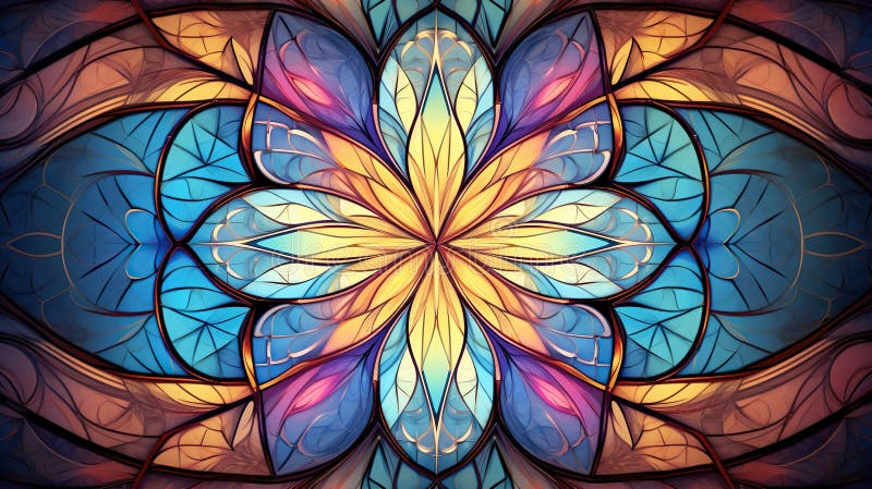 Symmetrical Pattern in Stained-glass Window Style. Computer-generated ...