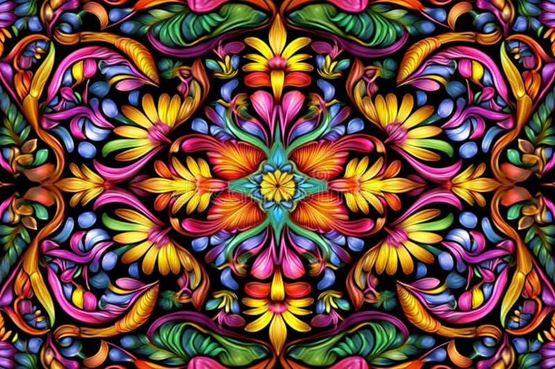Symmetrical Pattern in Stained-glass Window Style Stock Illustration ...