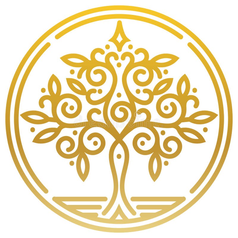 Symmetrical Pattern with a Tree in the Ground Inside Circle. Vector ...