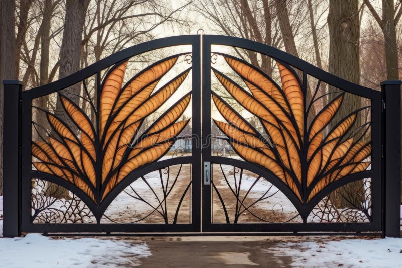 Symmetrical Patterns in a Modern Wrought Iron Gate Design Stock ...