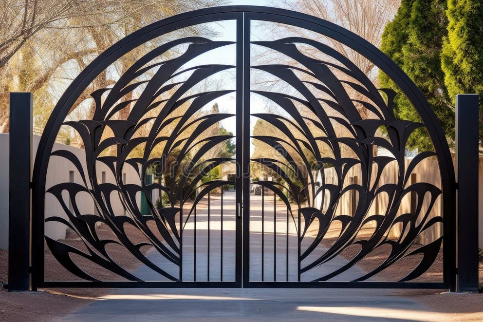 Symmetrical Patterns in a Modern Wrought Iron Gate Design Stock ...