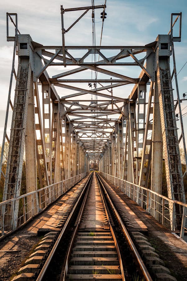 Symmetrical Railway Bridge on Sunset Stock Photo - Image of landscape ...