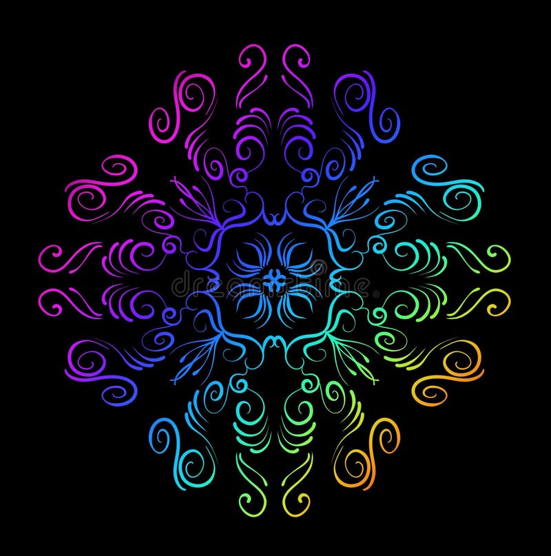 Rainbow Floral Pattern on Black Background Stock Illustration ...