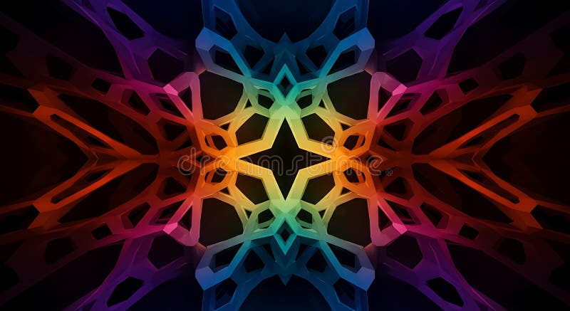 Symmetrical Rainbow Geometric Structure on Black Background, Abstract ...