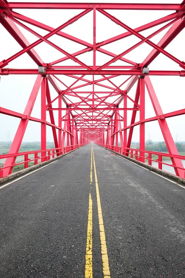 Symmetrical Red Steel Structure Construction of Bridge and Road in ...