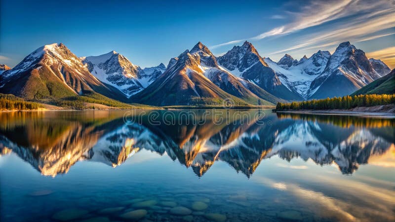 A Symmetrical Reflection of a Mountain Range on Perfectly Still Water ...