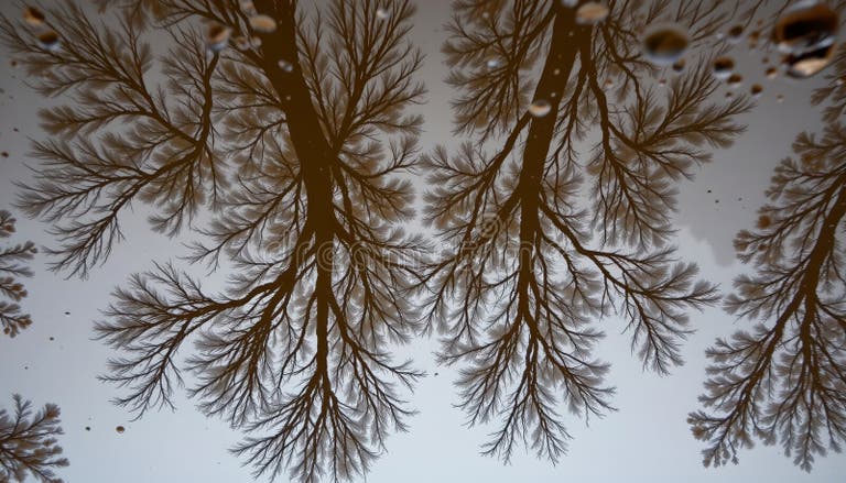 Symmetrical Reflection of Trees on a Rain Filled Puddle, Viewed Upside ...