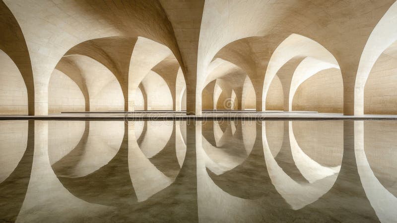 Symmetrical Reflections in a Tranquil Architectural Space Stock ...