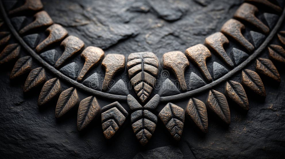 Seamless Radial Pattern of Stylized Vertebrae and Runes Carved in Dark ...