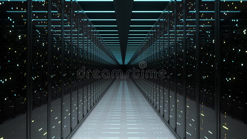 Symmetrical Row of Servers in Data Center, with Numbers and Engineering ...