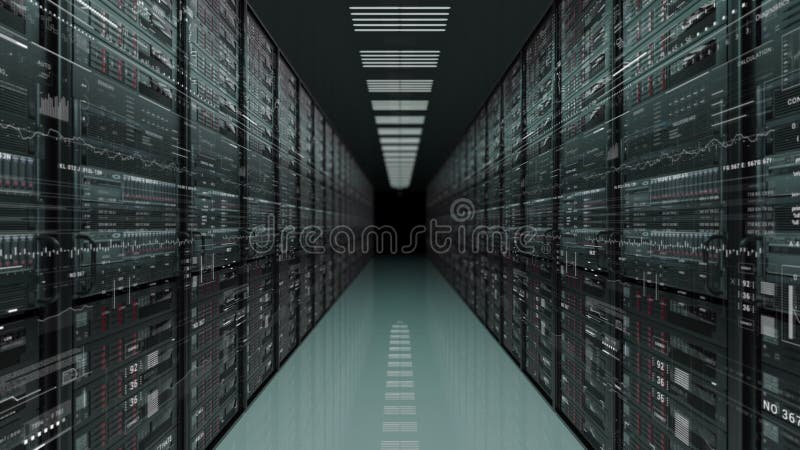 Symmetrical Row of Servers in Data Center, with Numbers and Engineering ...