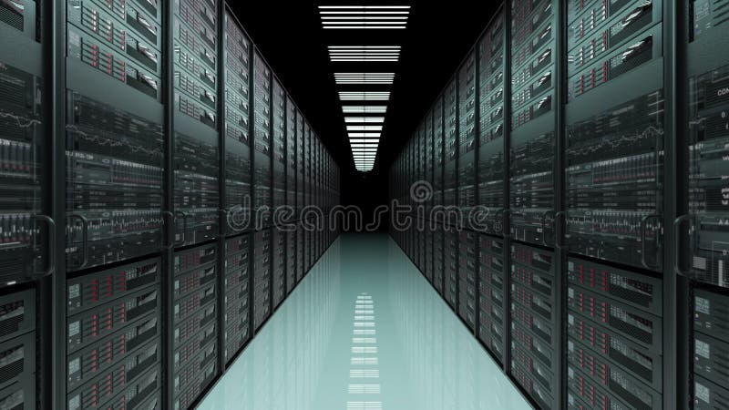 Symmetrical Row of Servers in Data Center, with Numbers and Engineering ...