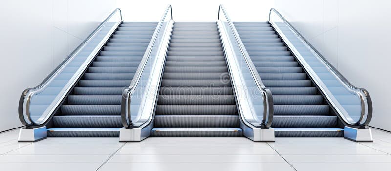 Symmetrical Rows of Metal Escalators Going Up and Down Inside Building ...