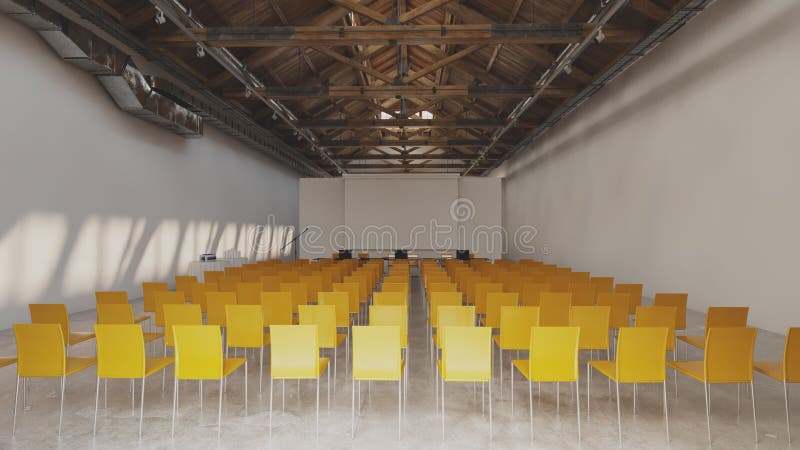 Symmetrical Rows of Yellow Chairs in a Hall, Ready for an Event Stock ...