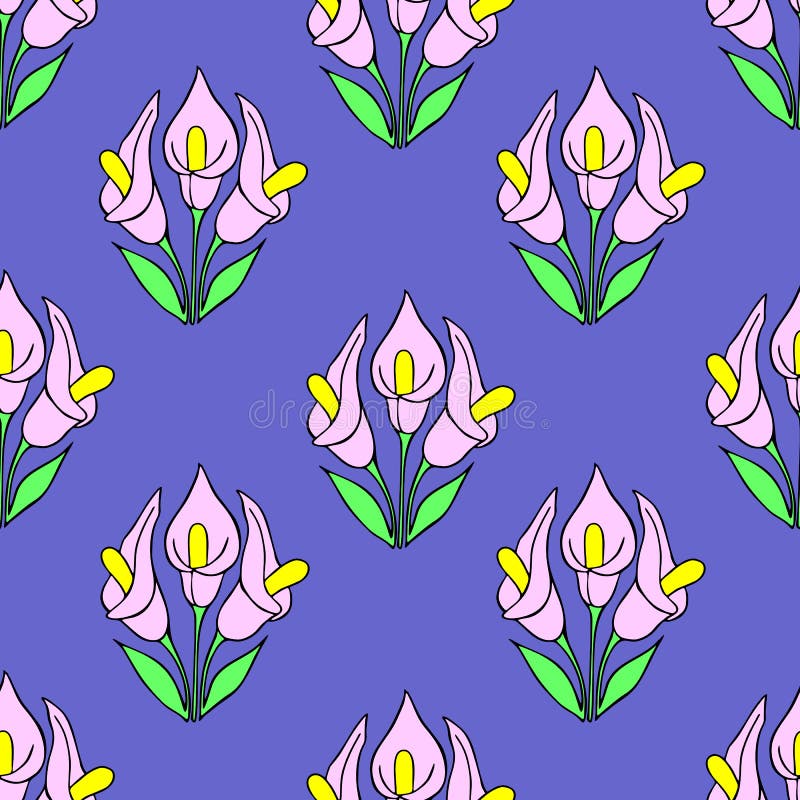 Symmetrical Seamless Pattern of Pink Flowers on a Blue Background ...