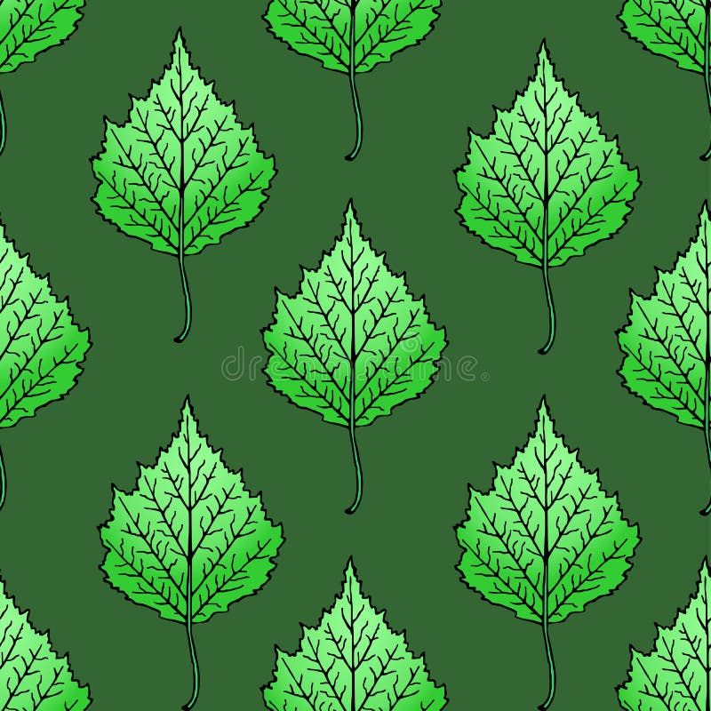 Symmetrical Seamless Repeating Graphic Pattern of Birch, Linden Leaves ...