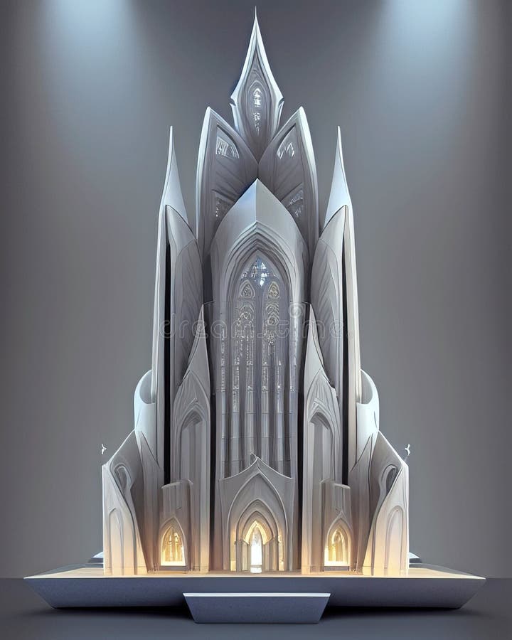Symmetrical Space Age Stone Cathedral AI Stock Illustration ...