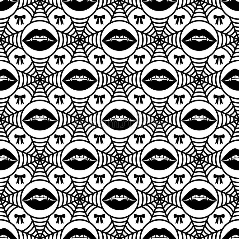 Symmetrical Spider Web and Vampire Lips Seamless Pattern. Stock ...