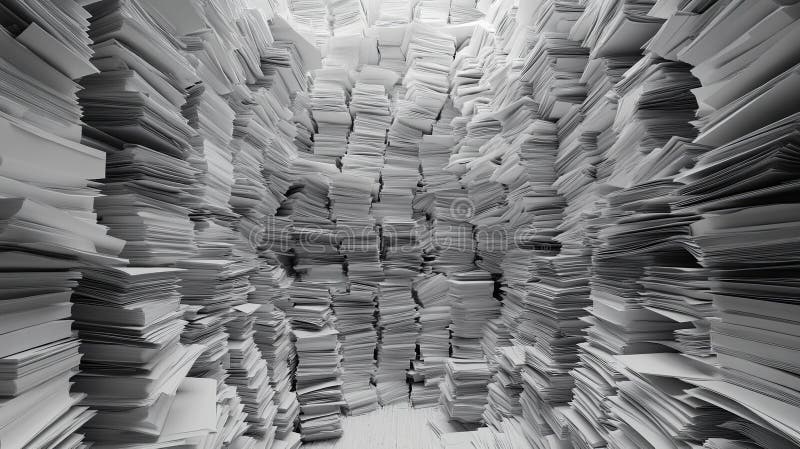 Symmetrical Stacks of Paperwork in an Organized Filing System ...
