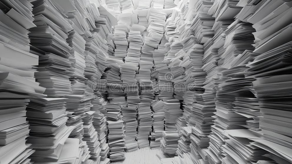 Symmetrical Stacks of Paperwork in an Organized Filing System ...