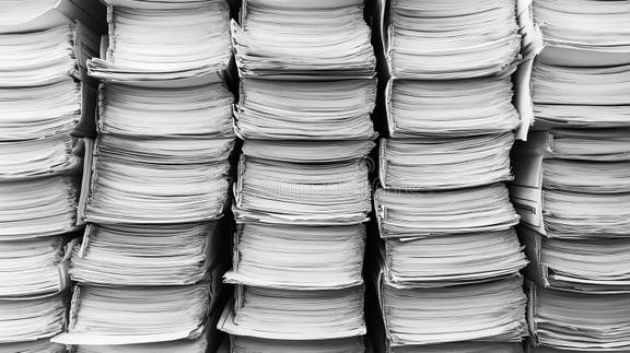 Symmetrical Stacks of Paperwork in an Organized Filing System ...