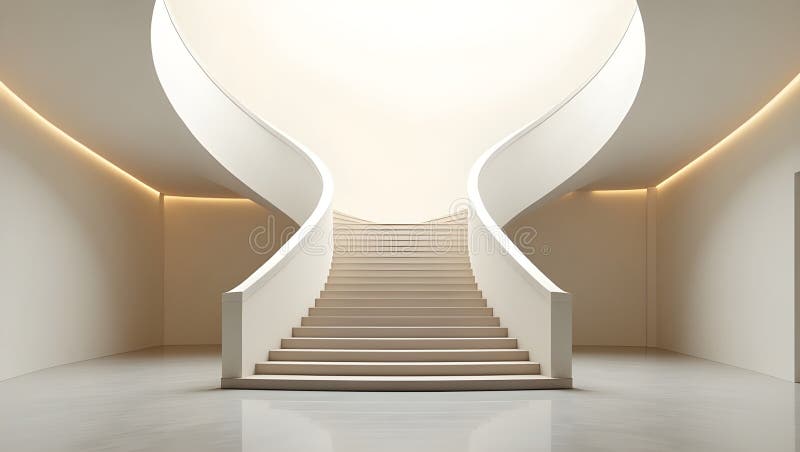 A Symmetrical Staircase in a Clean, Neutral-toned Space Stock ...